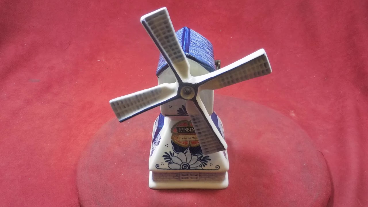 RYNBENDE MUSICAL WINDMILL LIQUOR BOTTLE DELFT BLUE PLAYS "SOUND OF ...