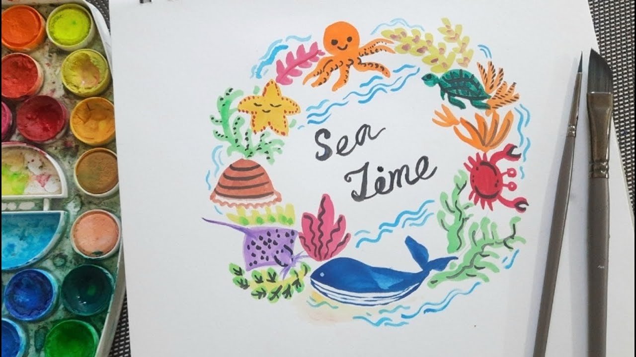 Watercolor cards ideas | Underwater sea creatures painting | Watercolor ...