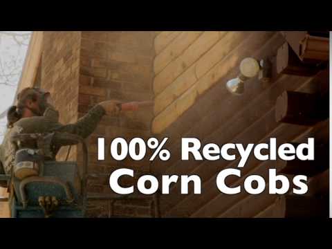 Log home exterior corn cob blasting - YouTube