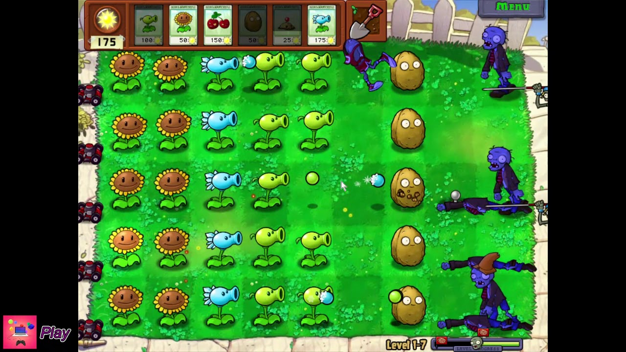 Plants vs. Zombies | Level 1-7 | Snow Pea | Walkthrough - YouTube
