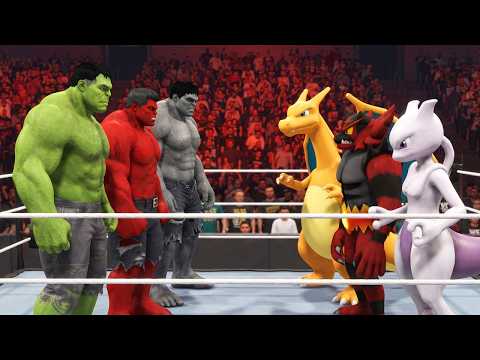 Hulk, Red Hulk & Grey Hulk vs Mewtwo, Charizard & Incineroar… WHO  WILL WINS?!