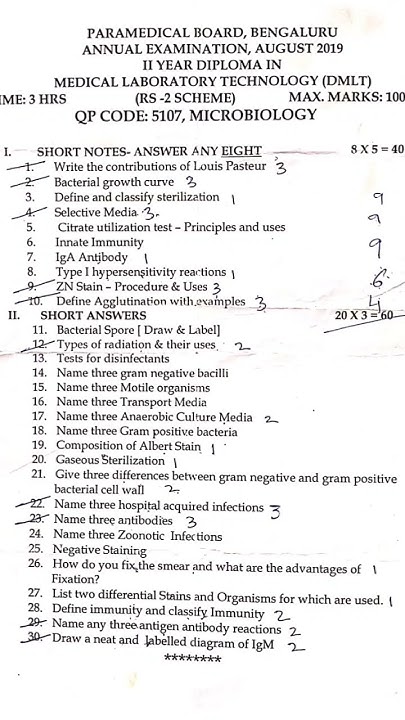 Microbiology 2nd year DMLT Question paper AUGUST 2019 RS2 PARAMEDICAL BOARD - YouTube