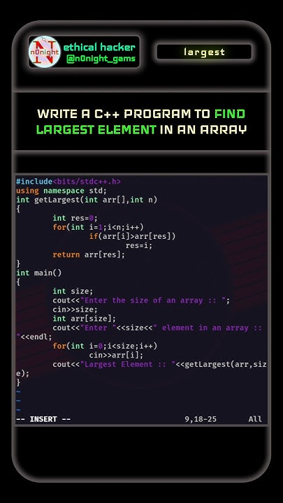 Largest element in an Array #cplusplus #nonightgams #largest #array # ...