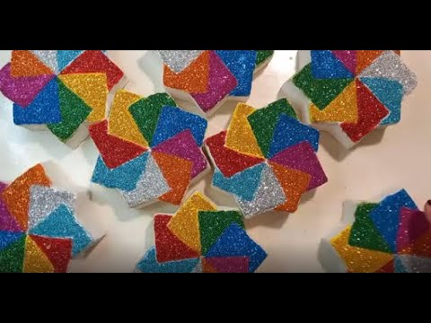 Rainbow crunches flower foam with starch Crushing flower foam ASMR ...