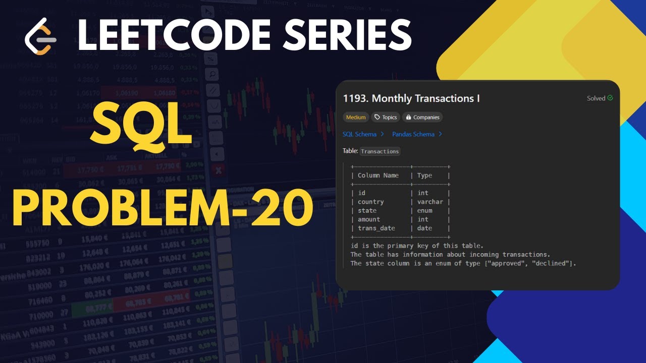 1193 Monthly Transactions I Problem 20 Sql Leetcode Hindi 9253