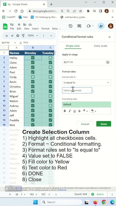 How do I color a cell if a checkbox is checked in Google Sheets? - Excel Tips and Tricks - YouTube