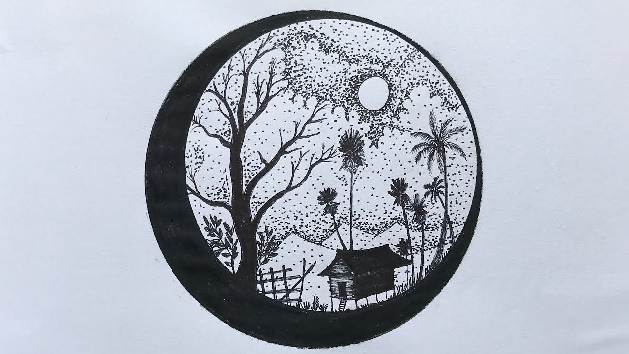 How to Draw a Moonlight Nature Scenery - YouTube