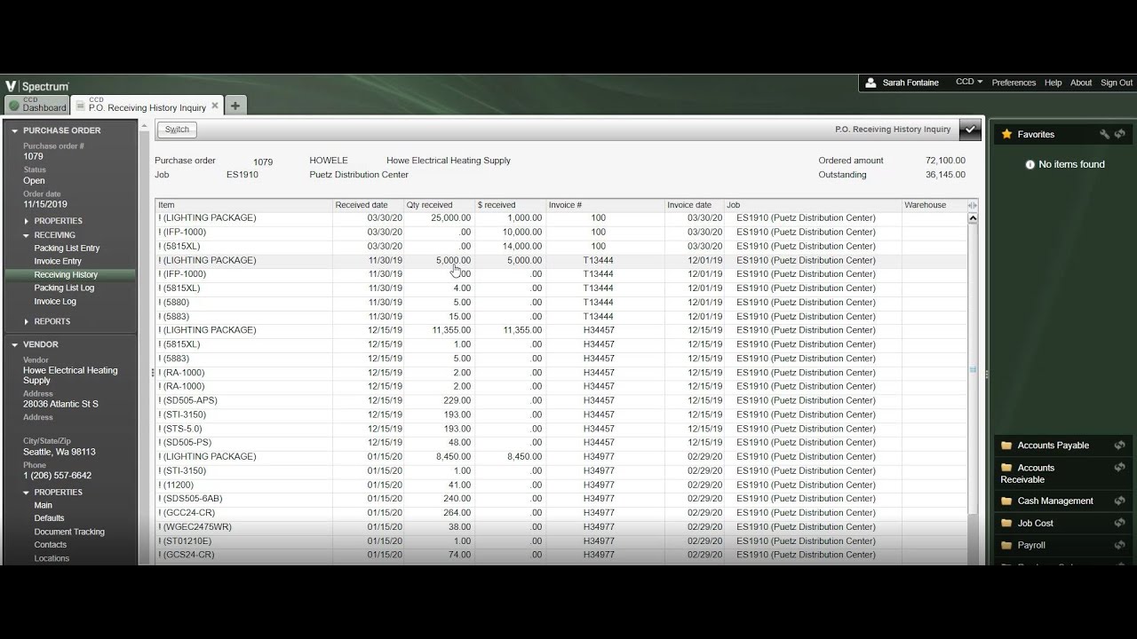 Spectrum Construction Software: Purchase Order Inquires and Status Reporting - YouTube
