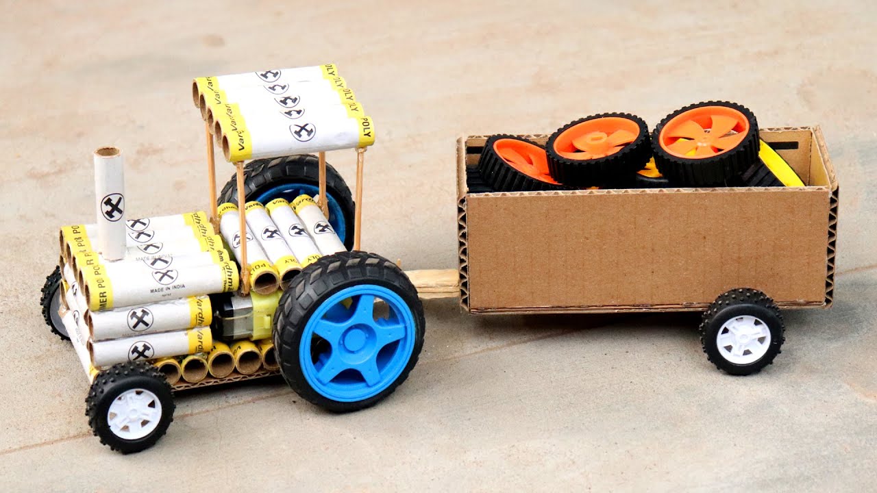 How to Make an Electric Toy Tractor with Trolley | DIY Toy Electric ...