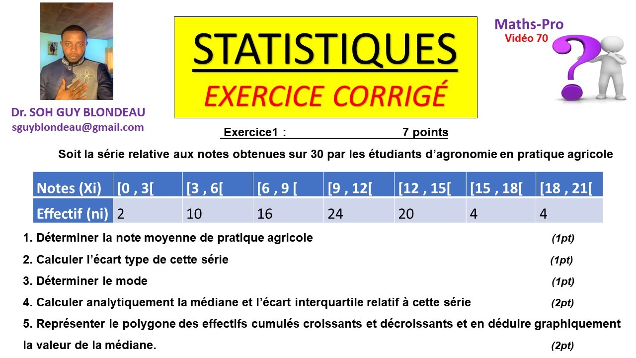 Statistique cours corrigé, moyenne, variance, écart type, mode, mediane ...