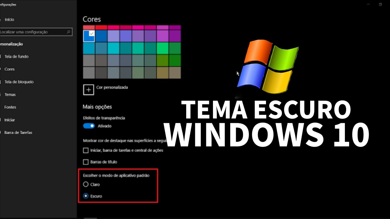 Como mudar para o tema escuro no Windows 10 - YouTube