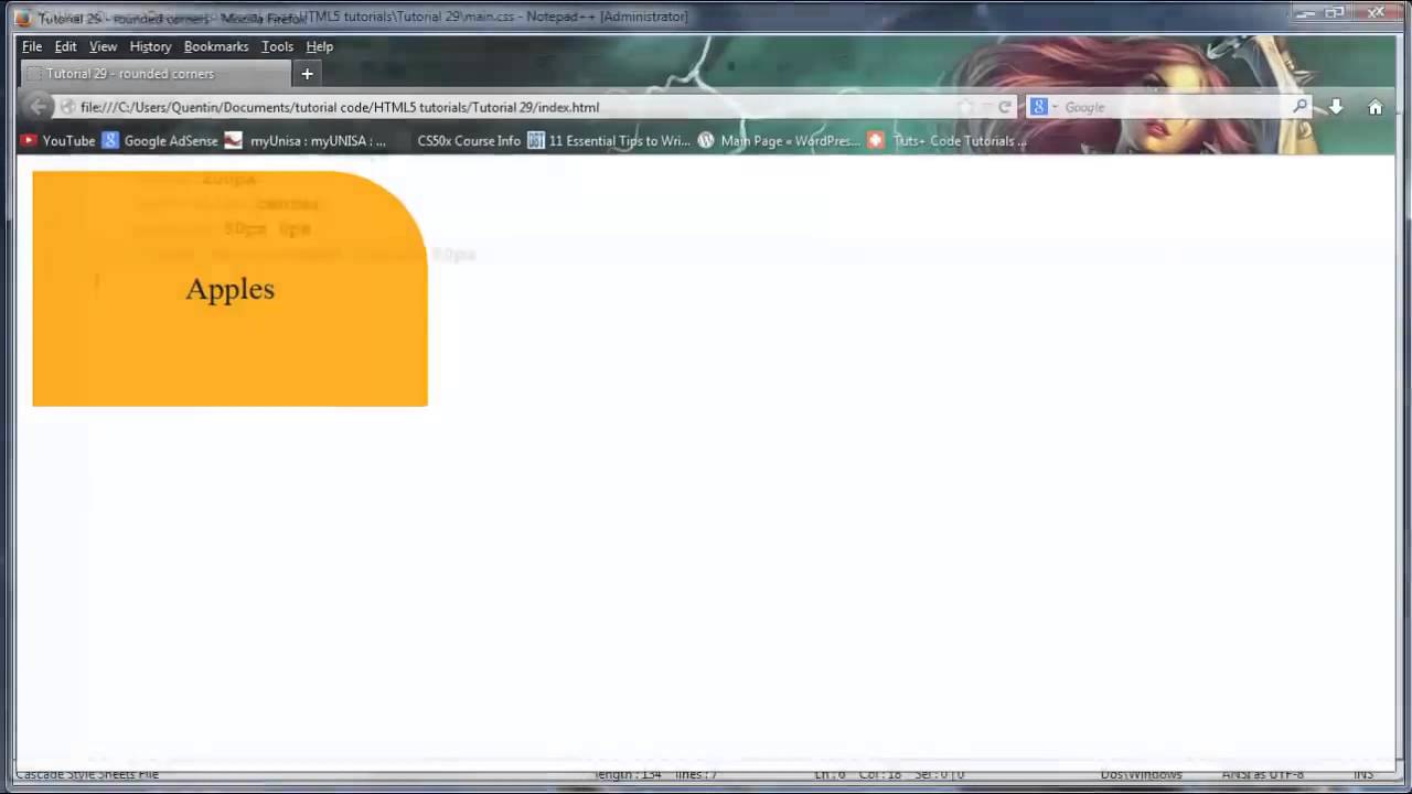 Html5 And Css3 Beginners Tutorial 29 Rounded Corners Youtube 2013