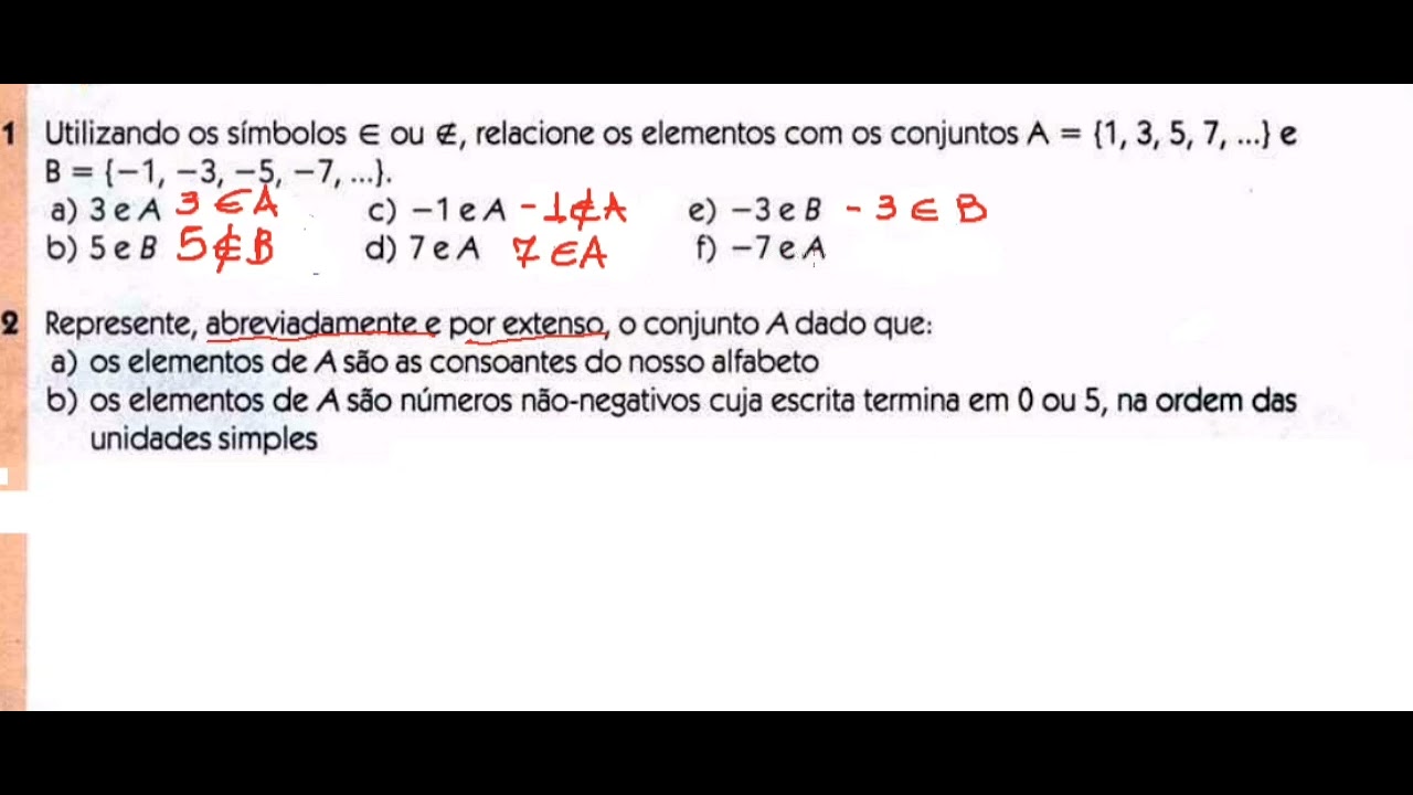 Revendo teoria dos conjuntos- matemática aula- exercícios 1 e 2 - YouTube