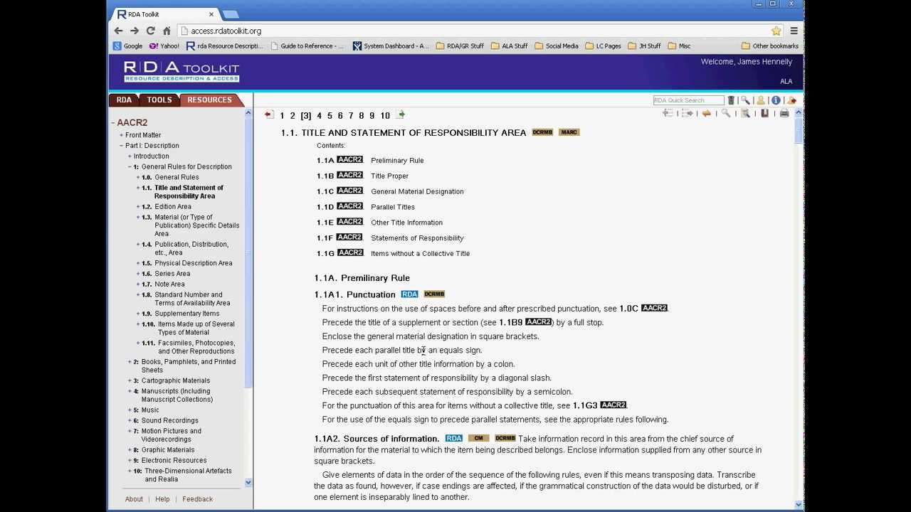 Intro to AACR2 in RDA Toolkit - YouTube