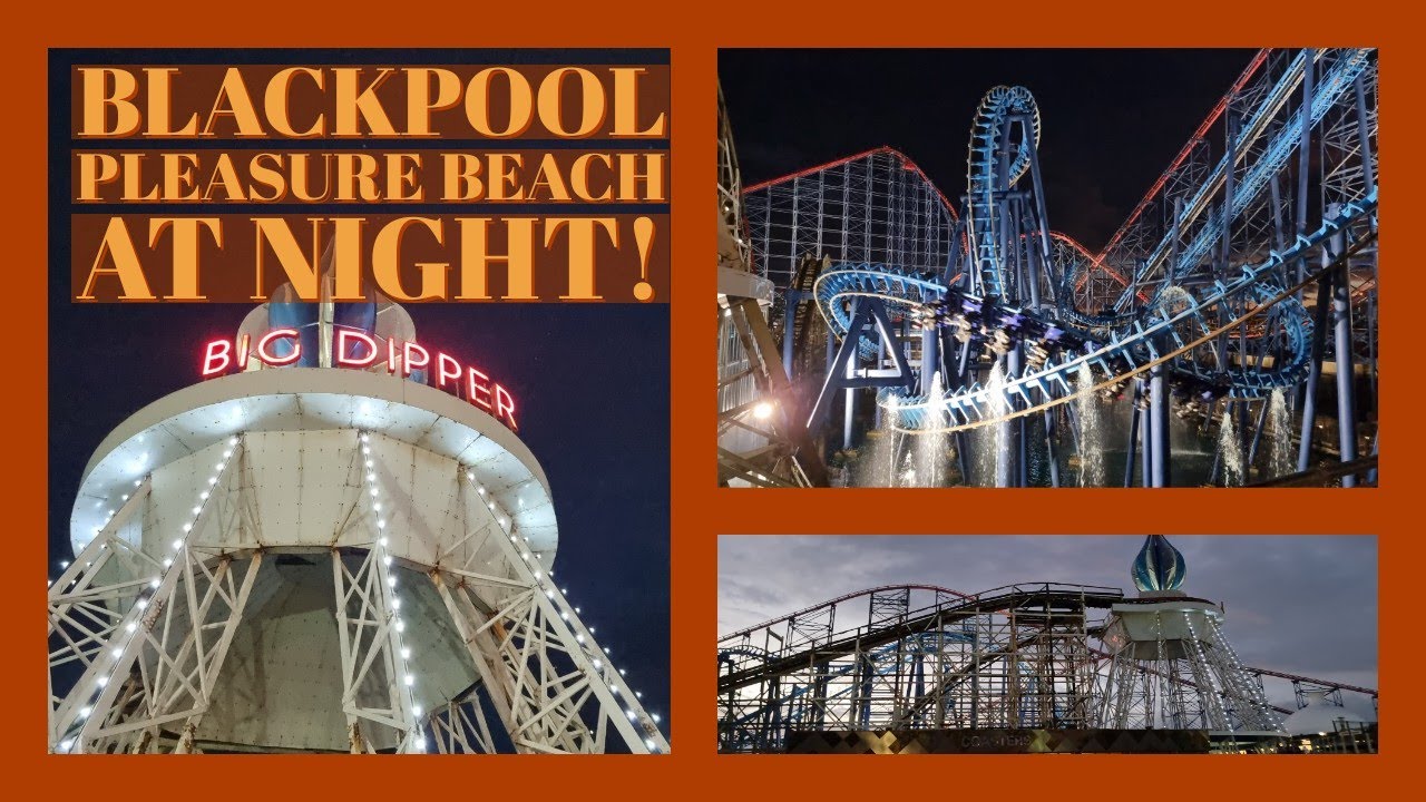Blackpool Pleasure Beach at Night Park Tour - Ghost Train on ride ...