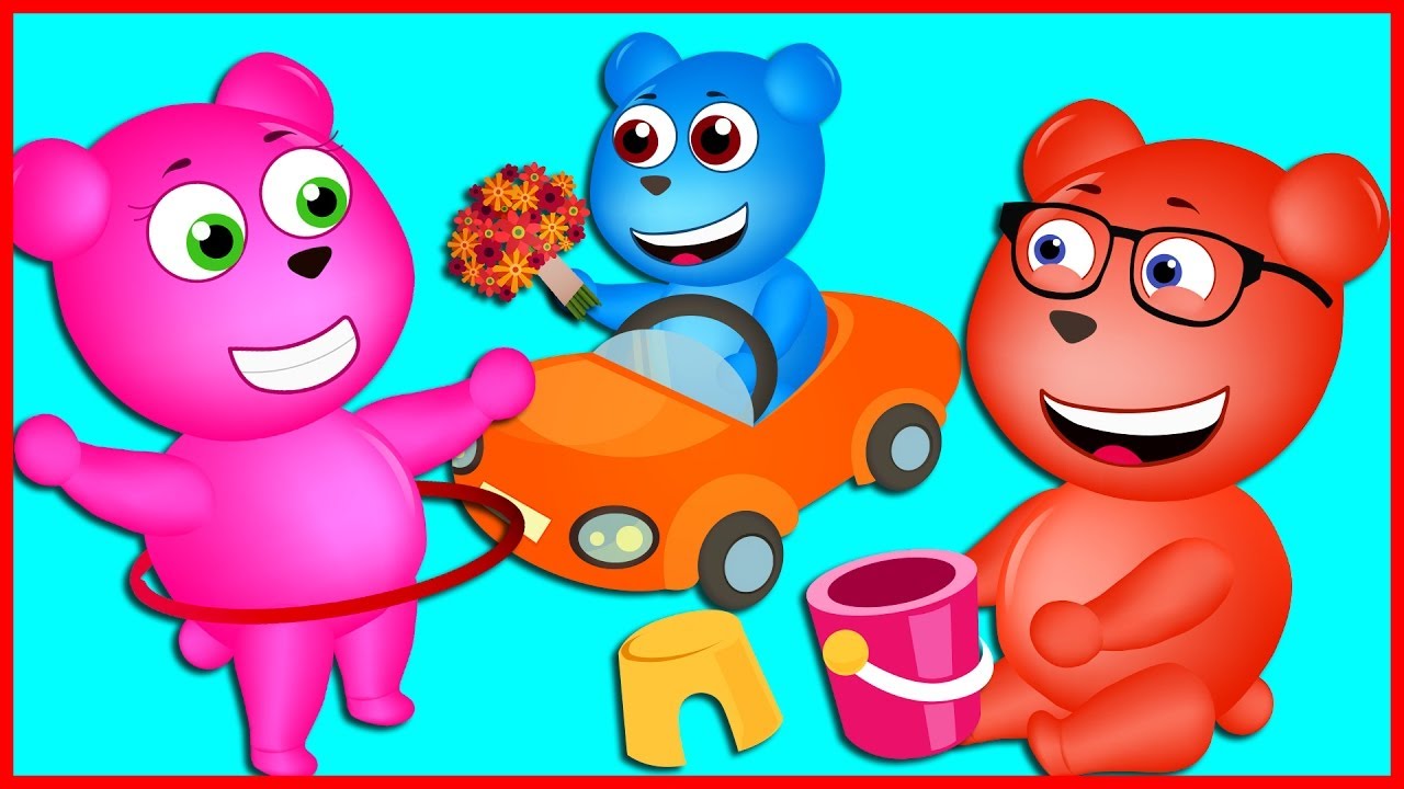 Mega Gummy Bear On The Playground Cowboys Finger Family Nursery Rhymes ...