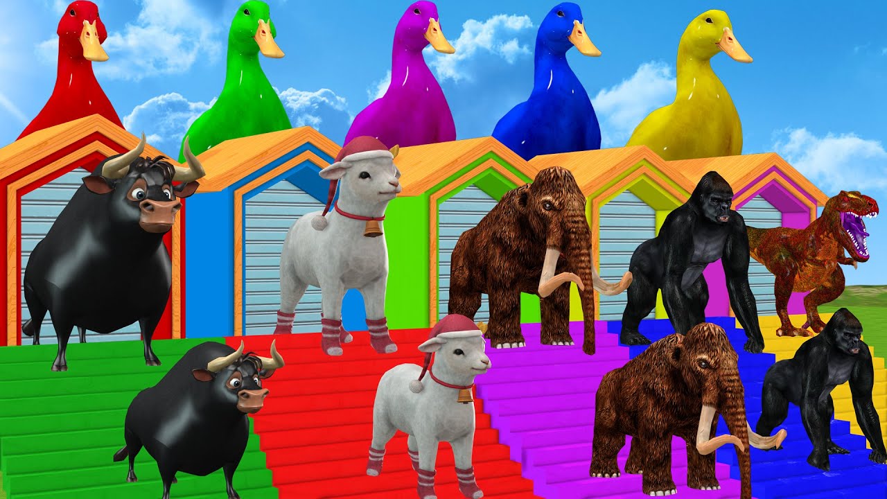 5 Giant Duck Cartoon Cow Mammoth Elephant Sheep T-Rex Paint Animals ...