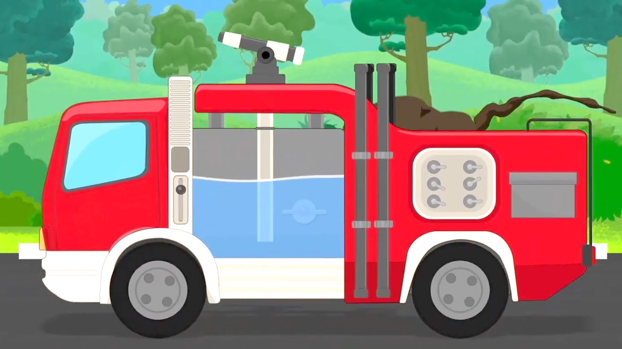 Fire Truck Car Garage, Animated Cartoon Video For Kids - YouTube