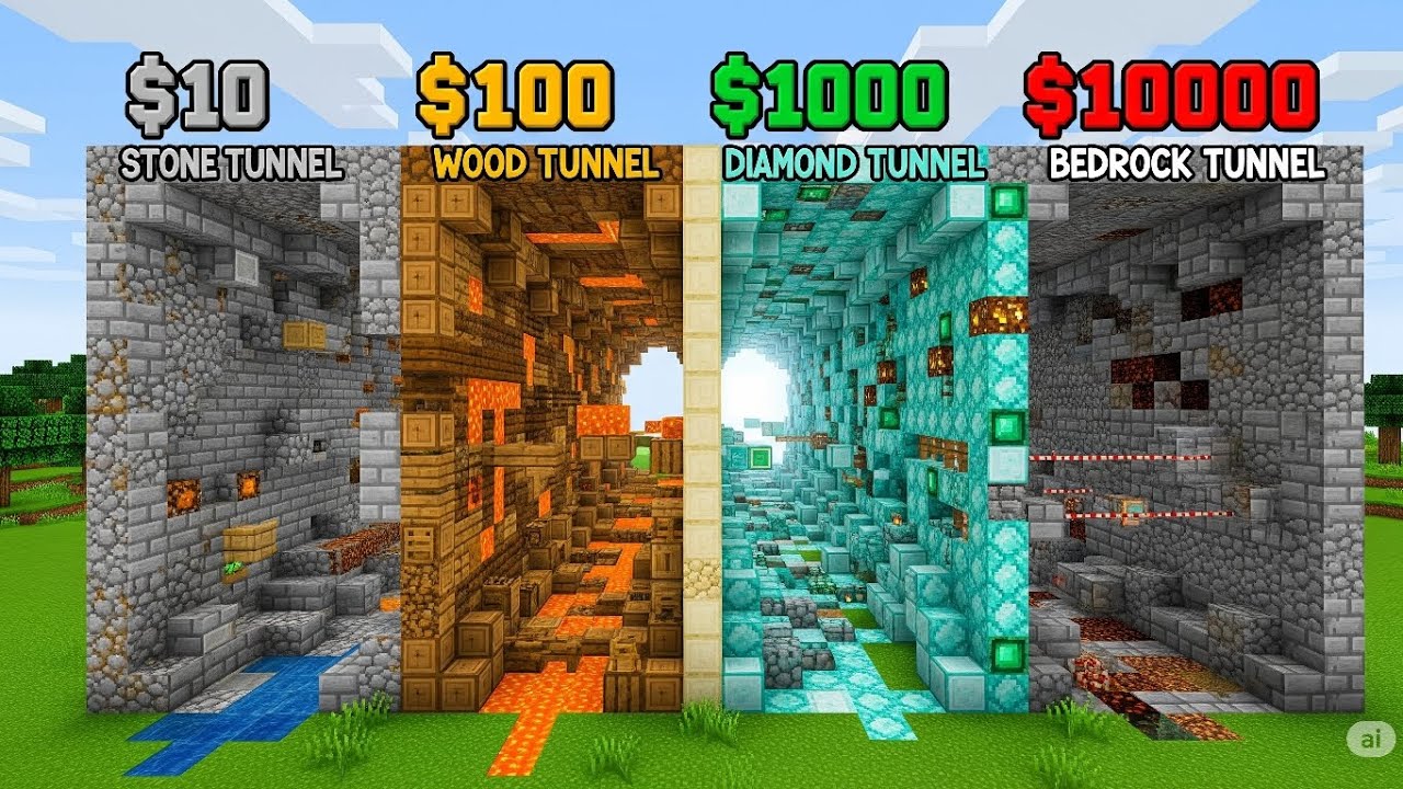 Tunnel Challenges for 10 $,100$,1000$,10000 in Minecraft Part 1 ...
