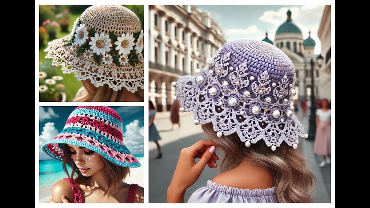 Wool crocheted sun hat design sharing#crochet #design #knitting #hat ...
