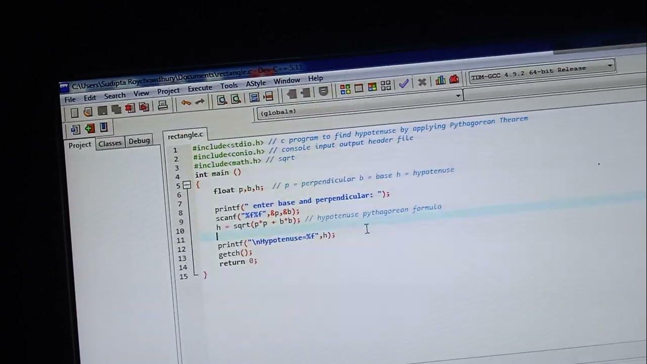 Finding Hypotenuse of a Triangle Applying Pythagorean Theorem in C ...
