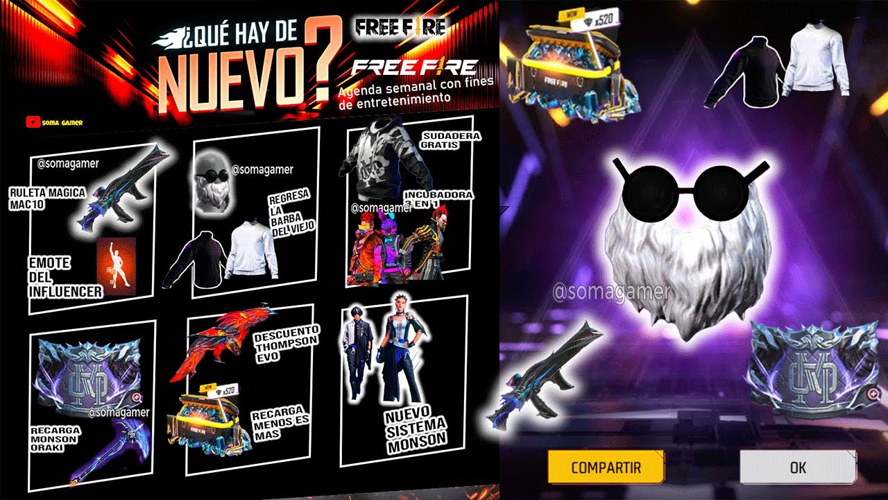NUEVA AGENDA SEMANAL DE FREE FIRE BARBA DEL VIEJO CUELLO DE TORTUGA ...