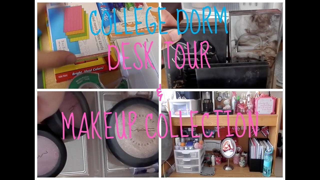 Dorm Room Desk Tour & Makeup Collection - YouTube