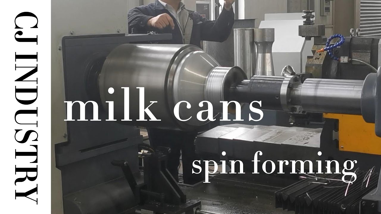 CNC milk can milk bucket milk canister spinning machine - YouTube