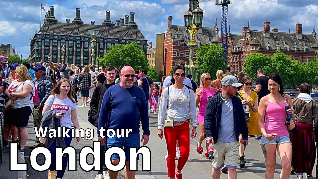 London Walk in Spring, Trafalgar Square to Big Ben, Tourists Attraction ...
