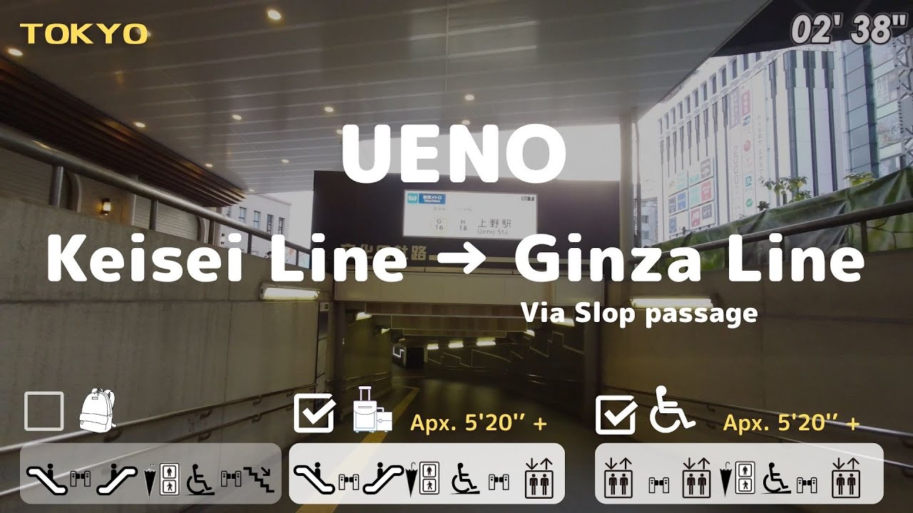 【TOKYO】Ueno transfer from Keisei line to Ginza Line without stairs ( VIA Underground Pass ...
