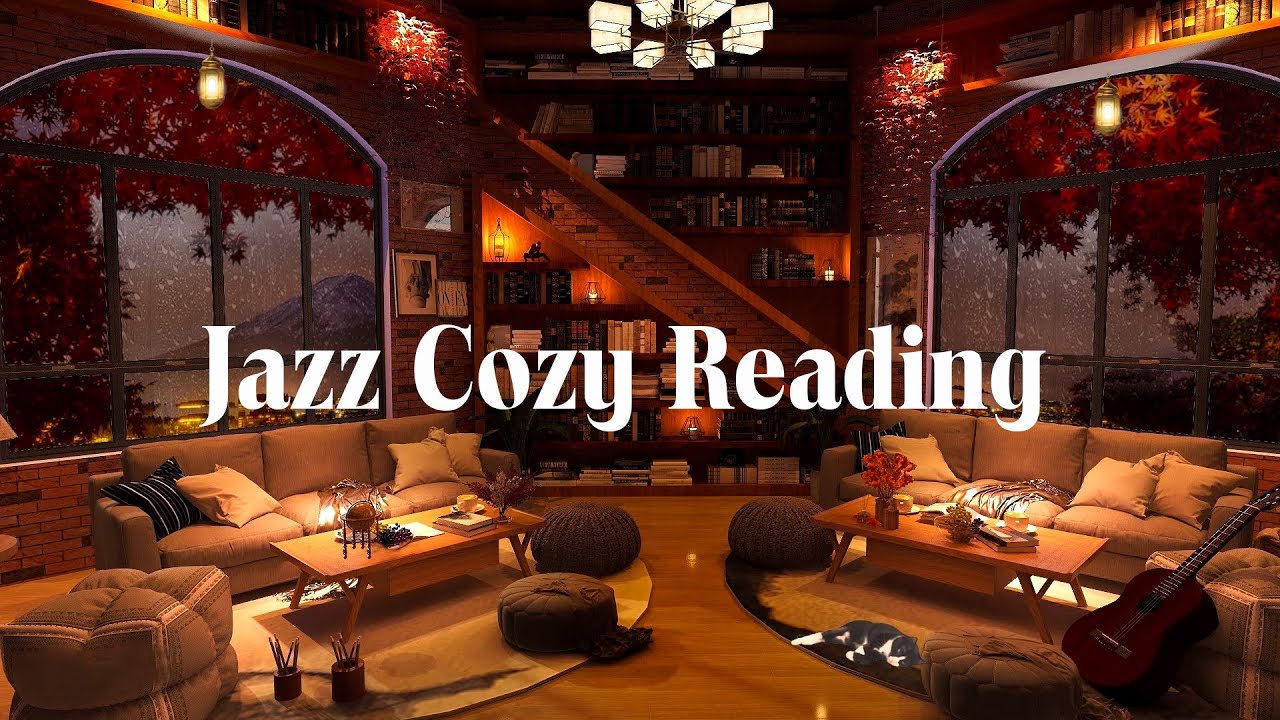 Rainy Autumn Night With Soft Piano Jazz Music In Cozy Reading Nook ...