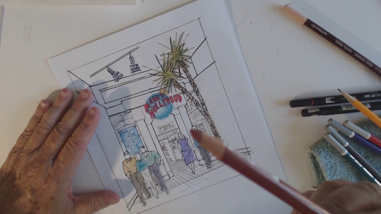 Architectural super fast renderings with pastels and ink. - YouTube
