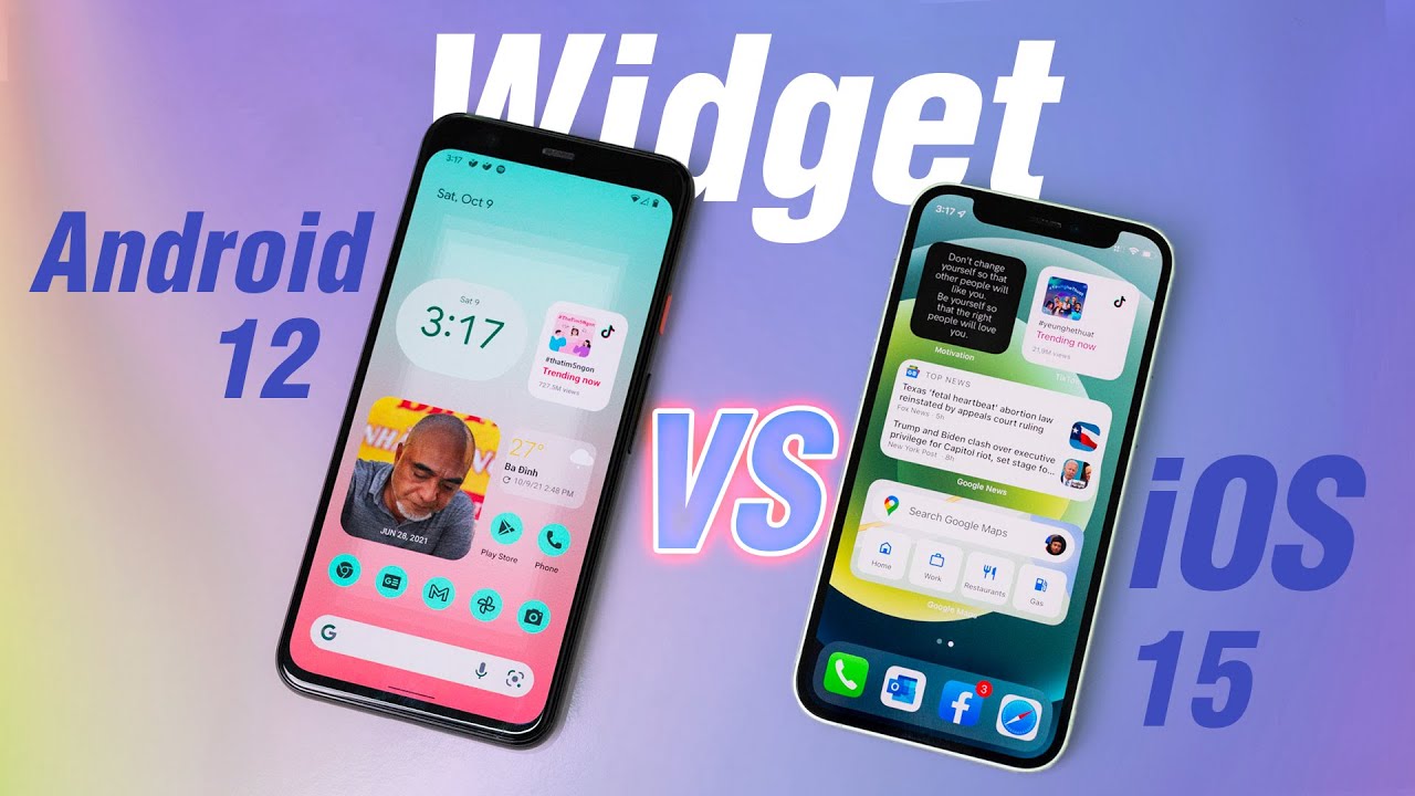 So sánh widget trên Android 12 và iOS 15 - YouTube