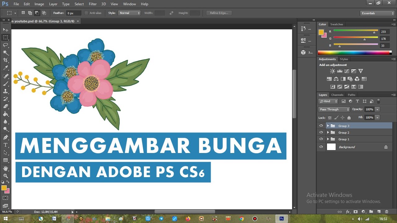 CARA MENGGAMBAR BUNGA DENGAN ADOBE PHOTOSHOP CS6 - YouTube