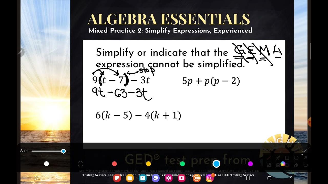 GED® Math: Simplifying Algebraic Expressions (1.MP2, Exp, # 2,5,6 ...