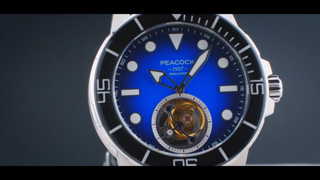 China PEACOCK diving watch tourbillon - YouTube