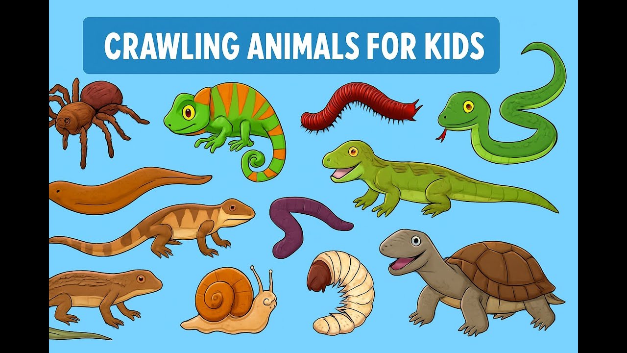 Crawling animals for Kids | Learn crawling animals in English with ...