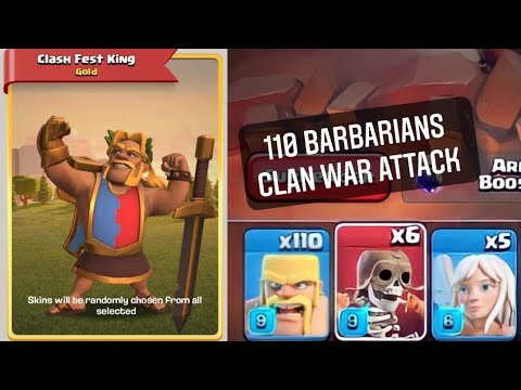 110 Barbarians War attack and New Clash Fest King skin💪👑|Dragon Slayer ...