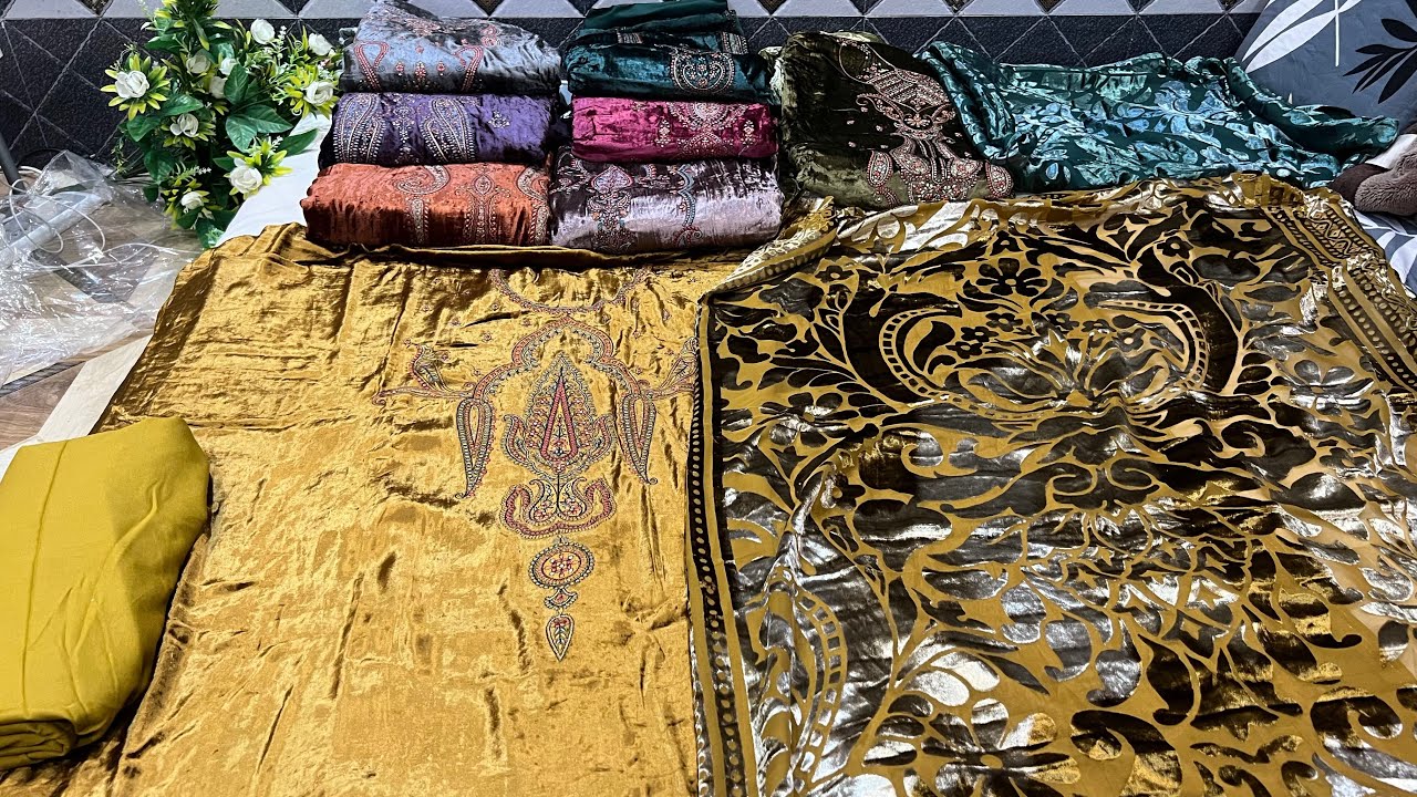 Makhmal dresses with Brasso plachi shawl. Velvet collection. Partywear ...