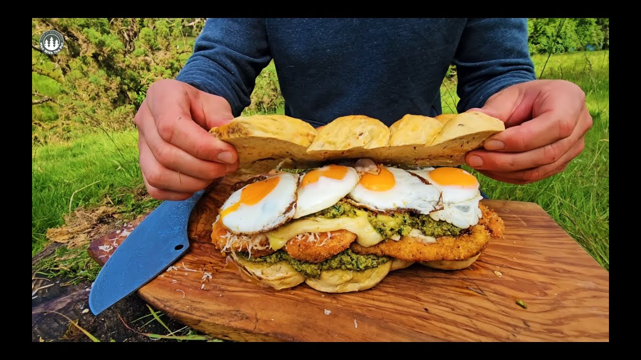 The giant XXL chicken sandwich with amazing pesto l ASMR outdoor ...
