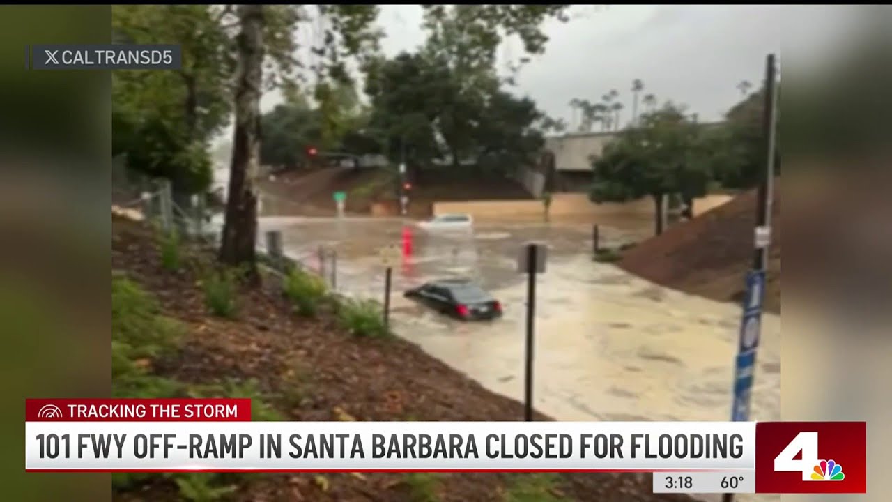 101 Freeway off-ramp closed in Santa Barbara due to flooding - YouTube