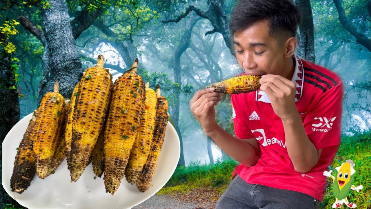 Asmr mukbang Roasted Corn with fish sauce 🌽 in countryside so yummy 😋 ...