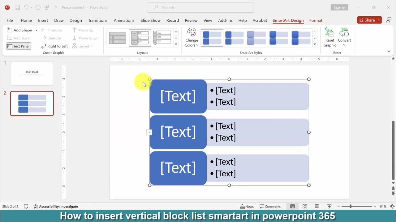 How to insert vertical block list smartart in powerpoint 365 - YouTube