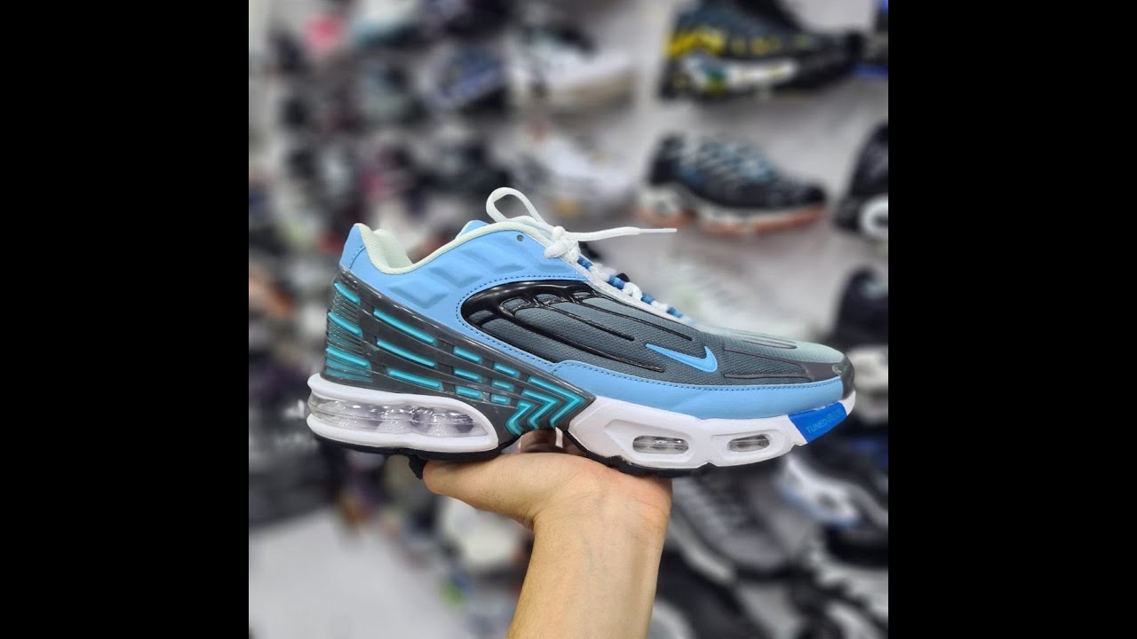 4K - Tênis Nike Air Max Plus TN3 Azul Cinza e Branco - YouTube