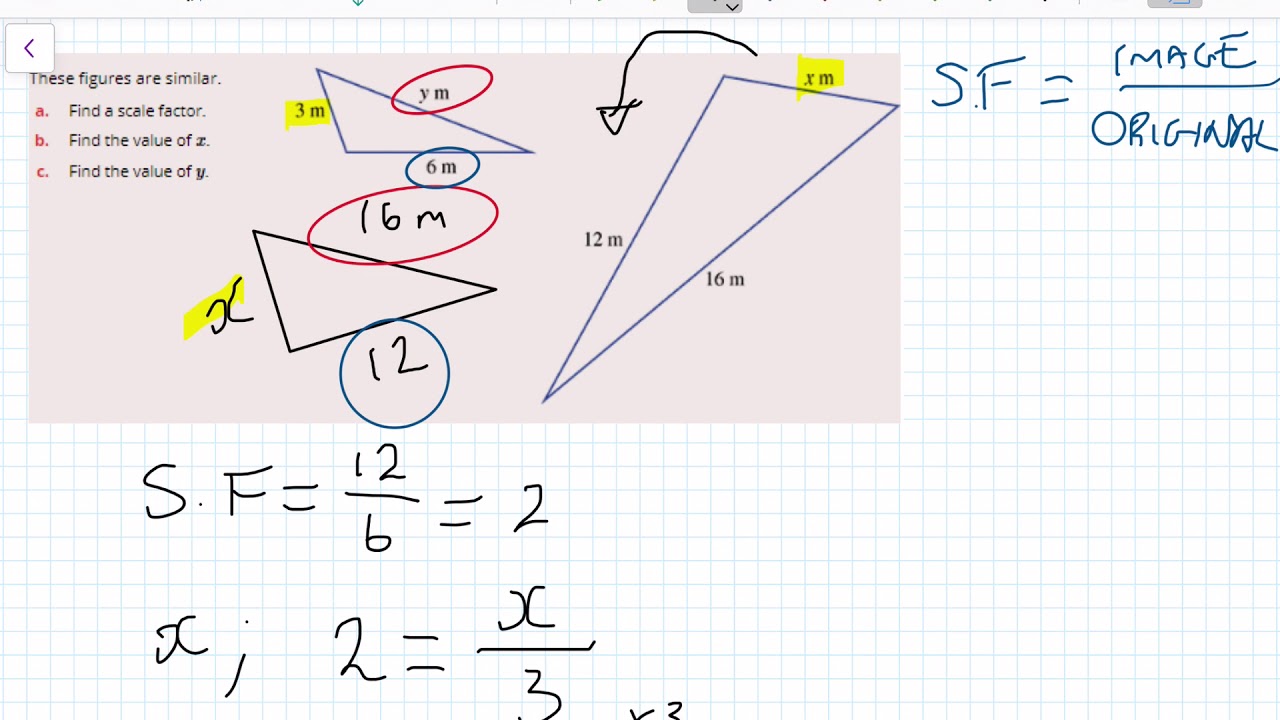 Geometry: Similar triangles, Finding scale factors and unknown sides ...