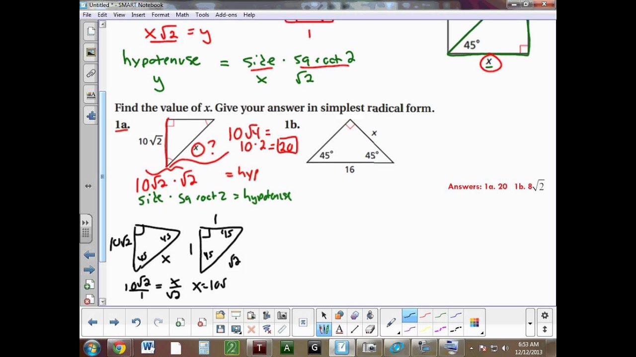 Pythagorean Theorem / Special Right Triangles - YouTube
