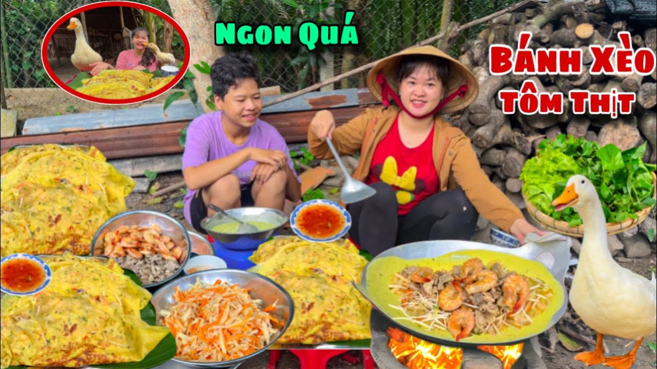 Một Ngày Cha Mẹ Vắng Nhà Làm Bánh Xèo Tôm Thịt Củ Sắn Giá Đậu Xanh Hái Rau Vườn Ăn Cùng Em Trai