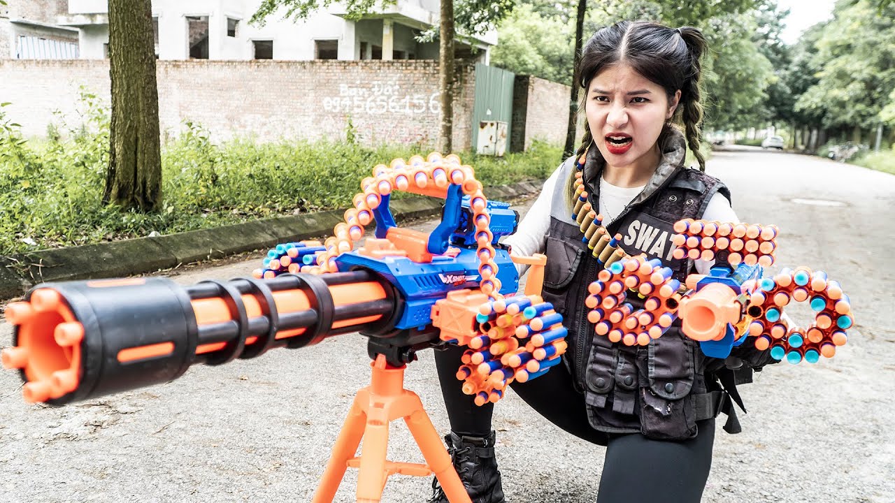 LTT Films : The Female Warrior Returns Silver Flash Nerf Guns Fight ...