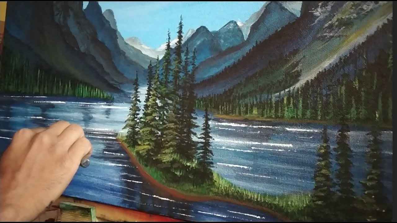 Mountain lake acrylic color painting | Relaxing art | painting for ...