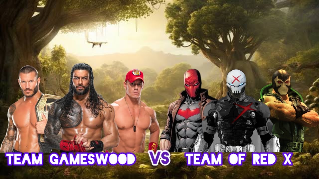John cena Roman reigns and Randy orton vs Red X Redhood and bane ...